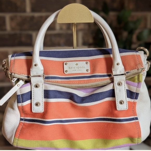 kate spade | Bags | Kate Spade Storybook Striped Satchel Canvas Leather ...